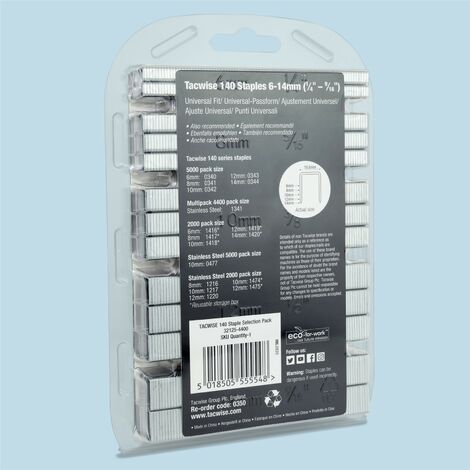 2 x Tacwise 0350 140 Series Staple Selection Pack 4400 6mm 8mm 10mm ...