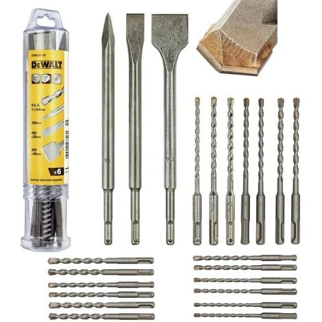 Dewalt 22 Piece SDS+ Flat Chisels Spade + Point + Carbide Drill Bit Set ...