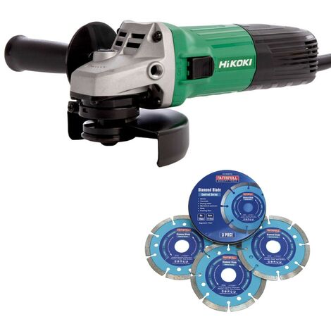 Hikoki HIKG12STX 115mm 4.5"" Angle Grinder 600w Includes 3 Diamond ...
