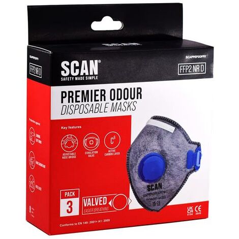 Scan SCAPPEP2OFFV 3 X FFP2V NR Valved Respirator Safety Dust Odour Masks