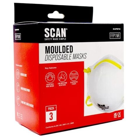 Scan 2ECB21 Moulded Disposable Mask FFP1 Pack Of 3 SCAPPEP1M