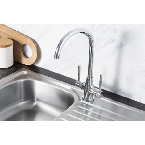 Bristan Cascade Sphere Kitchen Tap Chrome Twin Lever + Fixings + Flexi ...
