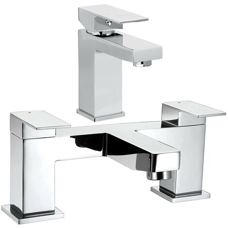 Bristan Cascade Edge Square Chrome Lever Bath Filler Mixer Tap + Basin ...