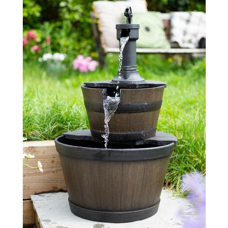 Easy Fountain Whiskey Bowls Traditional Garden Water Feature Wood Effect