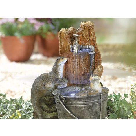 Easy Fountain Playful Otters LED Distinctive Garden Water Feature Stone ...