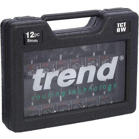 Trend SET/SS8X8MMTC 8mm Shank Router Bits TCT 12 Piece Cutter Set Cased