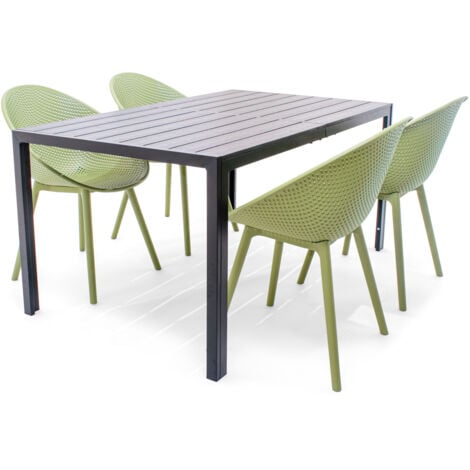 Esstischgarnitur f r drau en mit Giano-Tisch und 4 gr nen Cuba-St hlen
