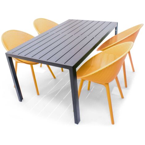 Esstischgarnitur f r drau en mit Giano-Tisch und 4 gelben Cuba-St hlen