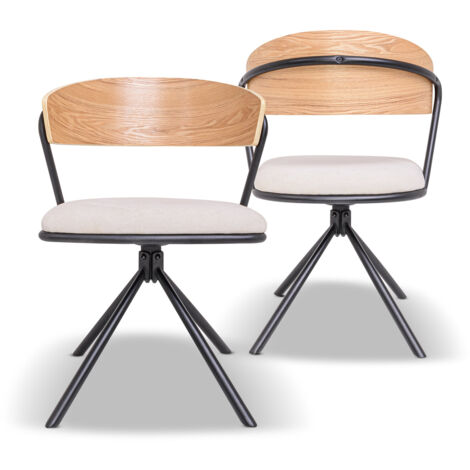 Seul - Design-Stuhlset aus Metall, R ckenlehne aus Massivholz und Sitzfl che aus Stoff, 360 drehbar