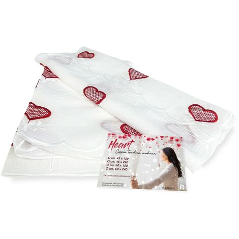 COPPIA Tendina VETRO HEART MODERNA a Cuori Rossi Larga 45 o 60 COPPIA ...