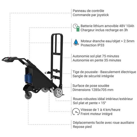 Diable électrique basculeur - Charge haute - Charge max 400kg - DBM400