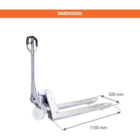 Transpalette manuel galvanisé à fourches 1150x520mm pour sols ...