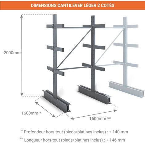 Rack cantilever 4 niveaux 1 coté - Élément suivant : 2500x1000x600mm ...