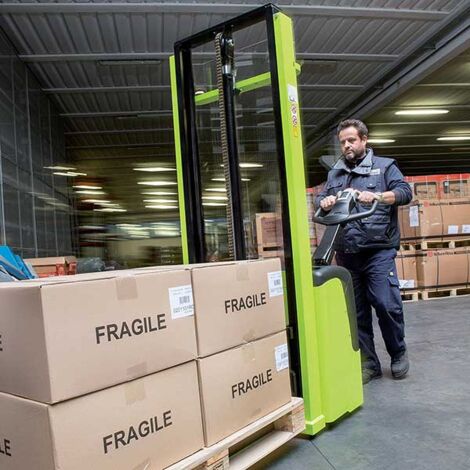 Chariot gerbeur électrique compact 1,2T - Hauteur max 2810mm - Batterie gel sans entretien ...