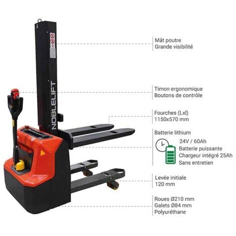 Chariot gerbeur électrique compact avec levée initiale et batterie ...