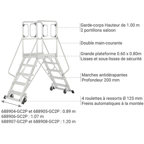 Plateforme mobile 2x4 marches - Hauteur max. de travail 2.97m - 618904-MC2P