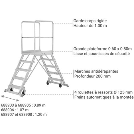 Plateforme mobile 2x3 marches - Hauteur max. de travail 2.73m - 6389-03
