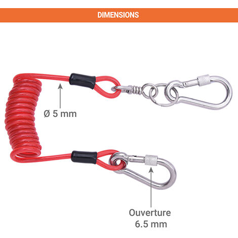 Longe porte-outils spirale avec connecteurs intégrés - 2 mousquetons ...