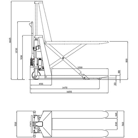 Transpalette manuel semi inox avec levée haute 800 mm - Fourches ...