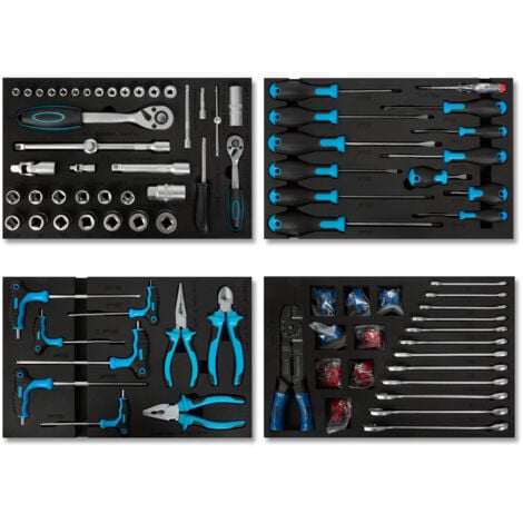 Set d’outils multitâches 81pcs, inserts mousse, pour servante atelier, bleu – EBERTH