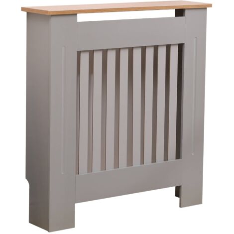 Oypla Small Grey Wooden Slatted Grill Radiator Cover MDF Cabinet