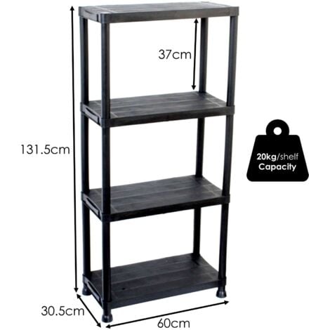 Oypla 4 Tier Black Plastic Heavy Duty Shelving Racking Storage Unit