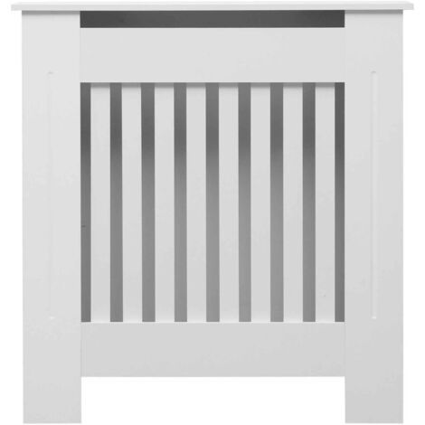 Oypla Small White Wooden Slatted Grill Radiator Cover MDF Cabinet
