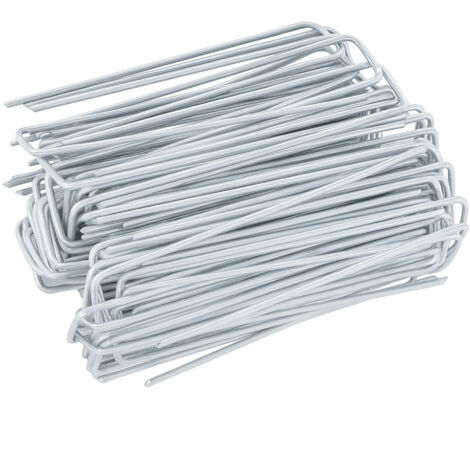 Oypla 100x Galvanised Steel Weed Membrane Pins Ground Stakes Garden ...