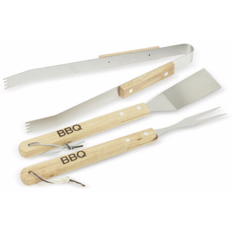 3 couverts barbecue grill acier bois - set assortiment couverts jardin ...