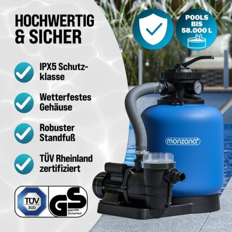 MONZANA® Sandfilteranlage 13.200L/h bis 58.000L Pool Vorfilter 7-Wege ...