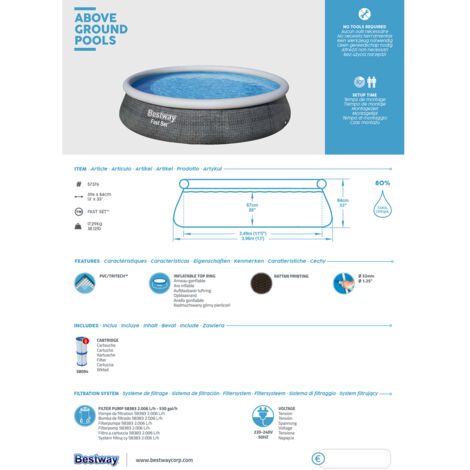 Bestway Schwimmbecken Fast Set 13' x 33"/3.96m x 84cm Swimming Pool Set Rattanoptik