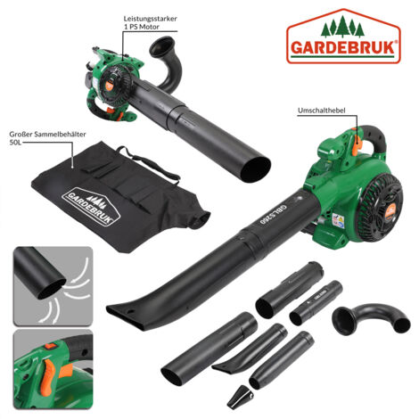 Gardebruk Laubsauger 4 in 1 Benzin Blasgeschwindigkeit 90m/s Fangsack 45L inkl Werkzeug ...