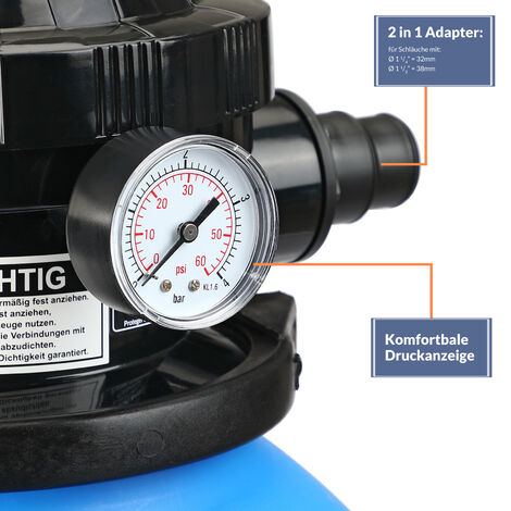 Monzana Sandfilteranlage mit Vorfilter 7 Wege Ventil XL Tank 9.600 l/h ...