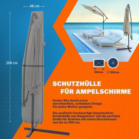 Kingsleeve Sonnenschirm Schutzhülle mit Stab bis Ø 350 cm Winterfest Groß Ampelschirm ...