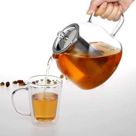 MONZANA® Teekanne mit Siebeinsatz und Stövchen inkl. 4 Gläser 1,5 Liter ...