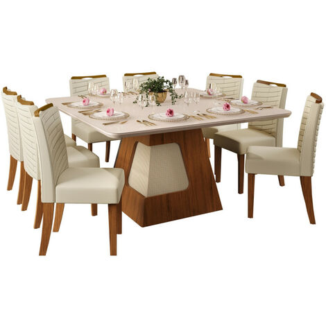 Table à Manger 8 Personnes Carrée 136 cm Chêne et Blanc