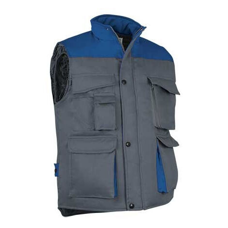 Chaleco multibolsillos en colores combinados VALENTO Thunder M Gris cemento / Azul royal