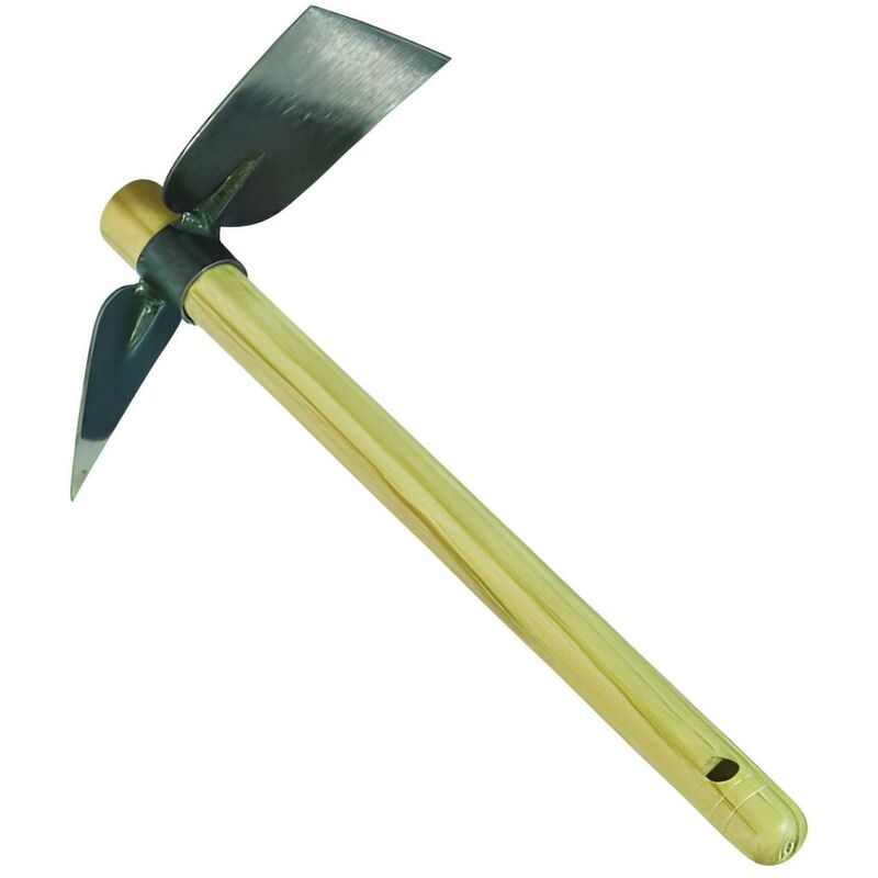 Petite houe de jardinage avec manche en bois coloris naturel - 10 x 8 cm