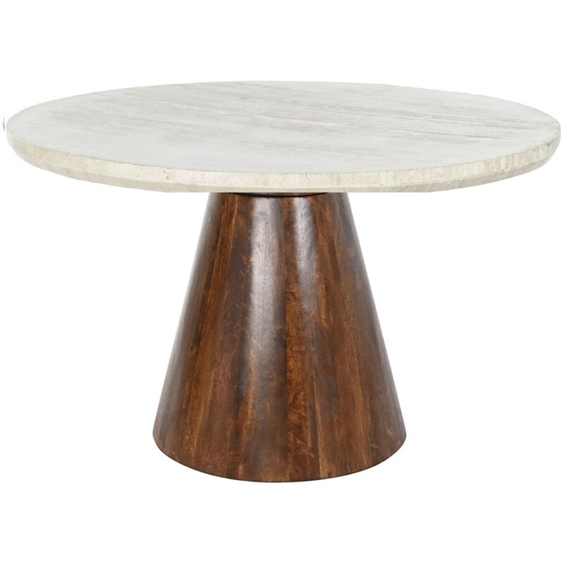 Table à manger ronde en bois de manguier marron et marbre blanc ...