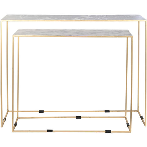 Set de 2 sets de tables consoles en imitation marbre et fer -PEGANE-