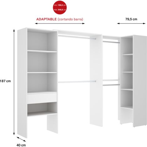 Kit armoire dressing d'angle extensible en bois mélaminé coloris blanc ...