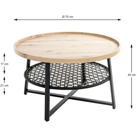 Table basse, Table de salon ronde en bois chêne et métal noir ...