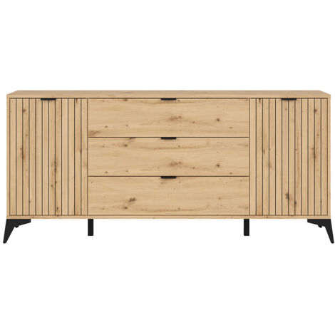 Commode Buffet à 2 portes et 3 tiroirs,coloris Chêne artisan - Longueur ...