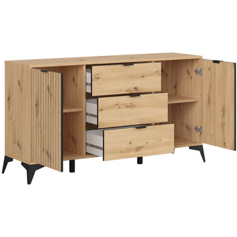 Commode Buffet à 2 portes et 3 tiroirs,coloris Chêne artisan - Longueur ...