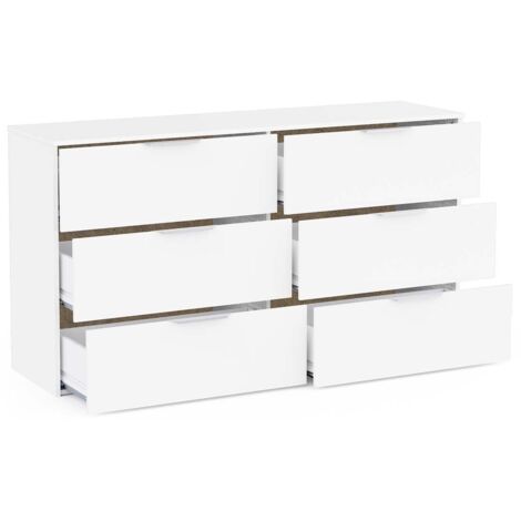 Commode meuble de rangement 6 tiroirs couleur blanc mat - Largeur 151,3 ...