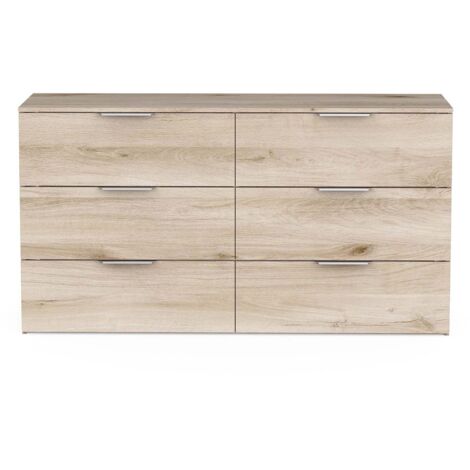 Commode meuble de rangement 6 tiroirs couleur chêne - Largeur 151,3 x ...