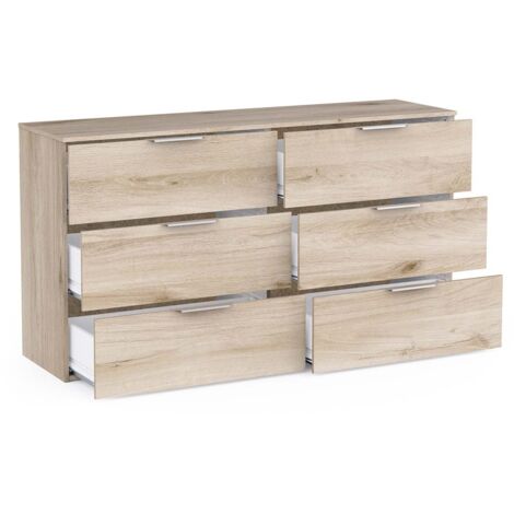 Commode meuble de rangement 6 tiroirs couleur chêne - Largeur 151,3 x ...
