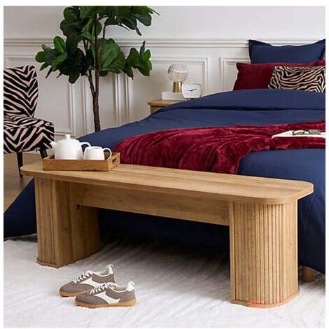 Banc en bois naturel avec pieds cannelés - Longueur 140 x Profondeur 35 ...