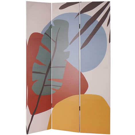 Paravent de 3 pans 2 faces en bois de pin et toile multicolore ...