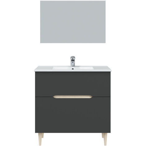 Pegane – Meuble sous vasque noir avec miroir – Panneaux de particules ...